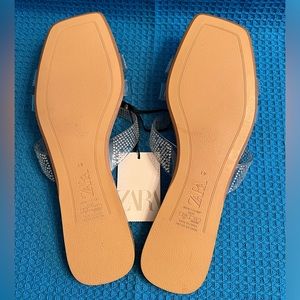 Zara | Shoes | Flat Vinyl Slider Sandals With Rhinestones | Poshmark